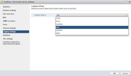 Log levels in vCenter Server | VMware ESXi#