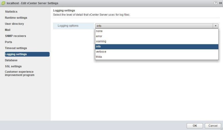 Log levels in vCenter Server | VMware ESXi#