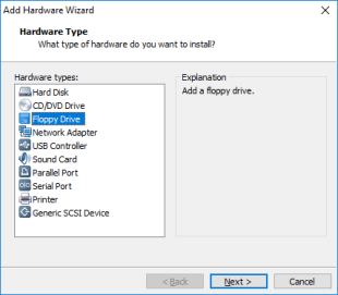 Adding a floppy drive | VMware Workstation Player#