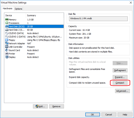 Compacting a virtual hard disk | VMware Workstation Player#