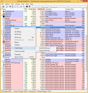 Create dump files | Process Explorer#