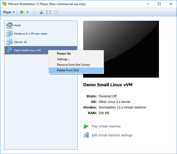 Deleting a virtual machine | VMware Workstation Player#