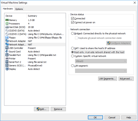 Setting up host-only networking | VMware Workstation Player#