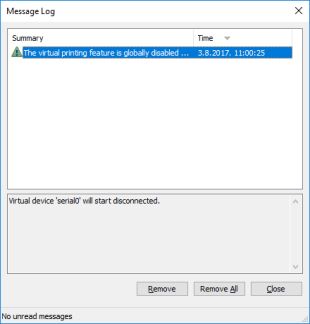 Message log | VMware Workstation Player#