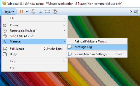 Message log | VMware Workstation Player#