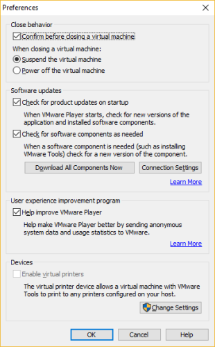 VMware Workstation Player Preferences Menu | VMware Workstation Player#