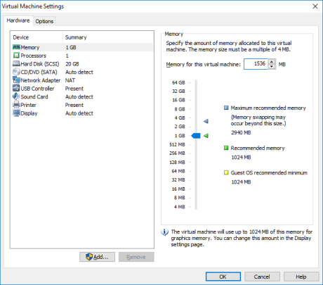 Changing the memory allocation | VMware Workstation Player#