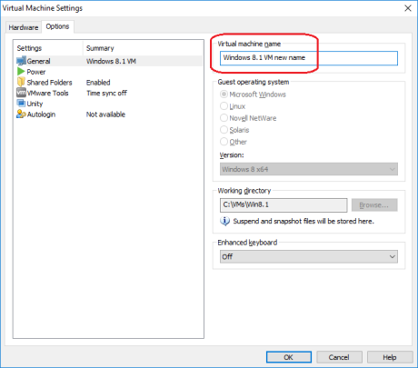 Changing the virtual machine name | VMware Workstation Player#