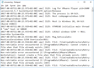Message log | VMware Workstation Player#